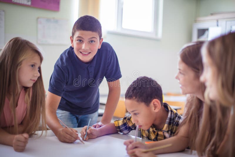 Teenagers Students Sitting in the Classroom and Talking Stock Image ...