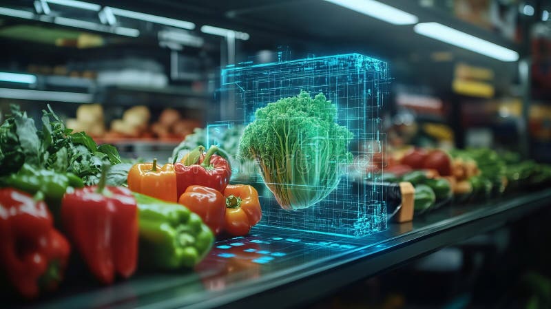 Smart Supermarket. Vegetables with Digital Data. Concept of Tracking ...