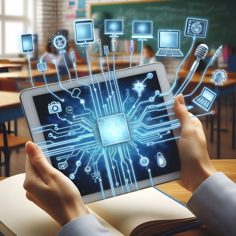 Smart Tablet Computers Connections Icons Classroom Stock Illustration ...