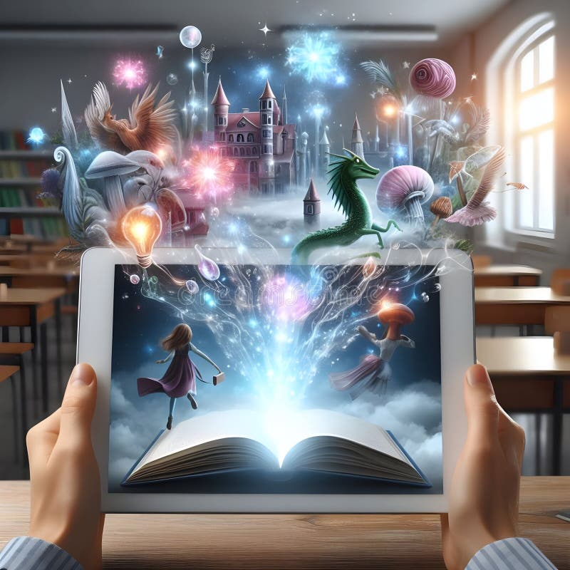 Smart Tablet Fantasy Imagination Icons Classroom Stock Illustration ...