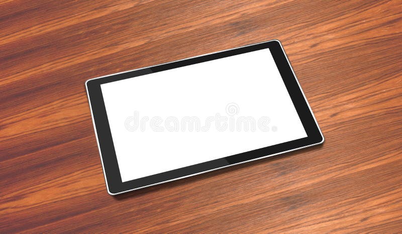 Smart Tablet on Wooden Office Table Stock Image - Image of business ...