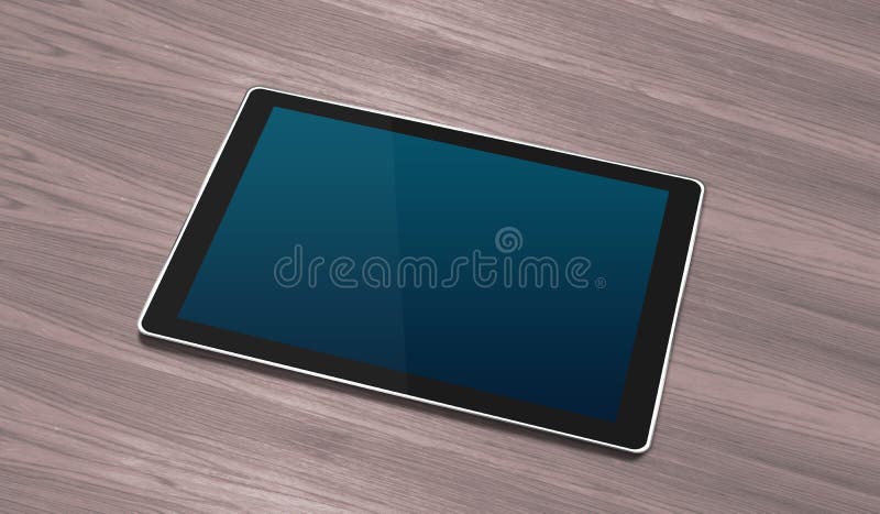 Smart Tablet on Wooden Office Table Stock Illustration - Illustration ...