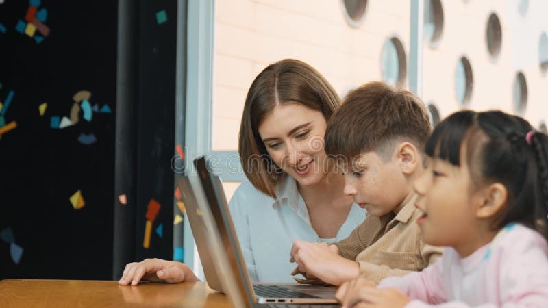 Teacher Check Student Answer while Learner Using Laptop. Site View ...