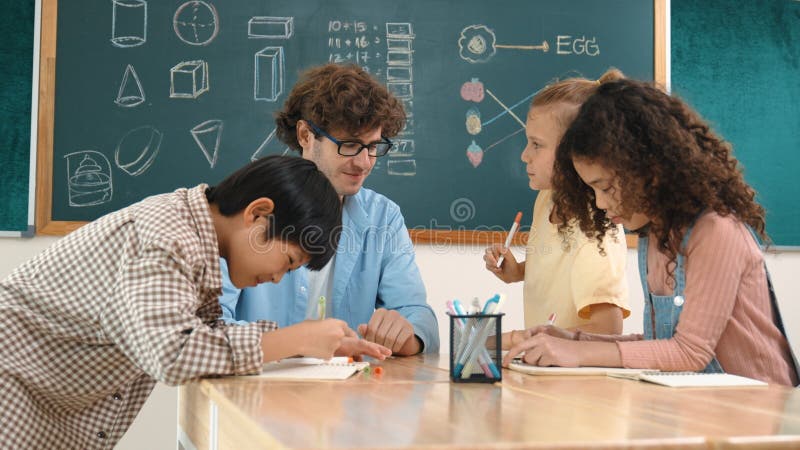 Smart Teacher Explain Idea while Diverse Children Drawing Mind Map ...
