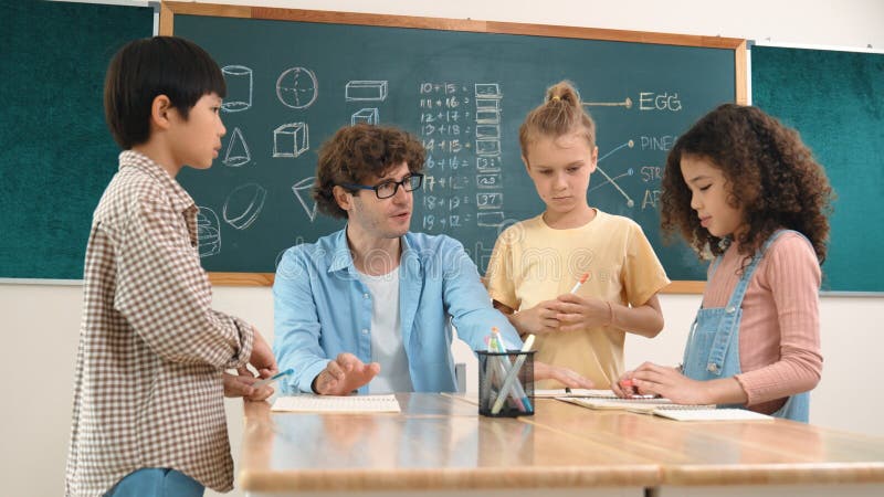 Smart Teacher Explain Idea while Diverse Children Drawing Mind Map ...