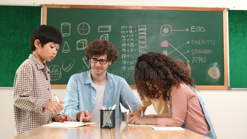 Smart Teacher Explain Idea while Diverse Children Drawing Mind Map ...