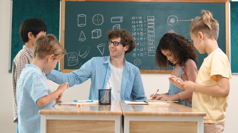 Smart Teacher Explain Idea while Diverse Children Drawing Mind Map ...