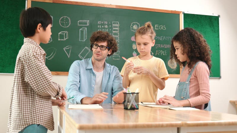 Smart Teacher Explain Idea while Diverse Children Drawing Mind Map ...