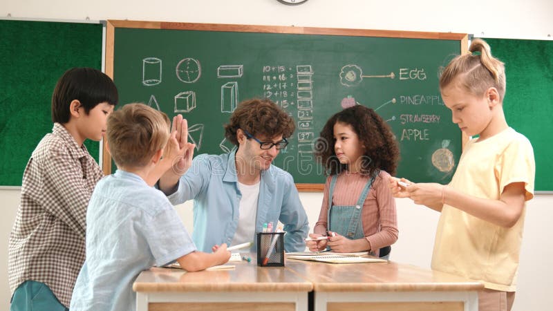 Smart Teacher Explain Idea while Diverse Children Drawing Mind Map ...