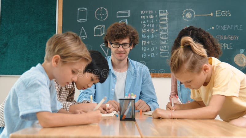 Smart Teacher Explain Idea while Diverse Children Drawing Mind Map ...