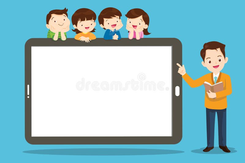 Smart Teacher Standing in Front of Tablet Stock Vector - Illustration ...