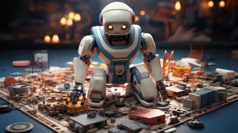 Smart Tech Envisioned: 3D Illustration of a Robot on a Table Stock ...