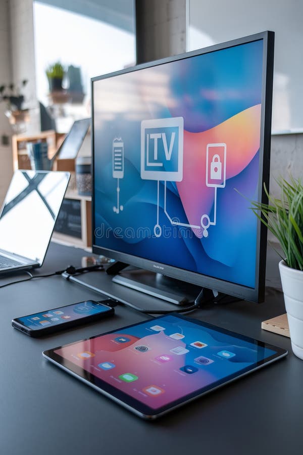 Smart Tech in a Modern Workspace Stock Image - Image of layout, decor ...