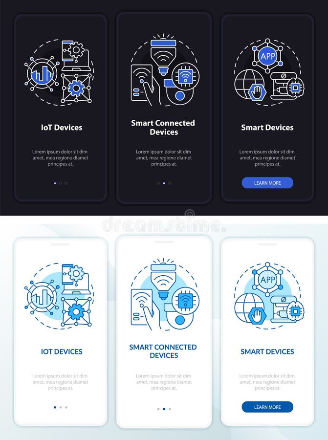 Smart Tech Products Night and Day Mode Onboarding Mobile App Screen ...
