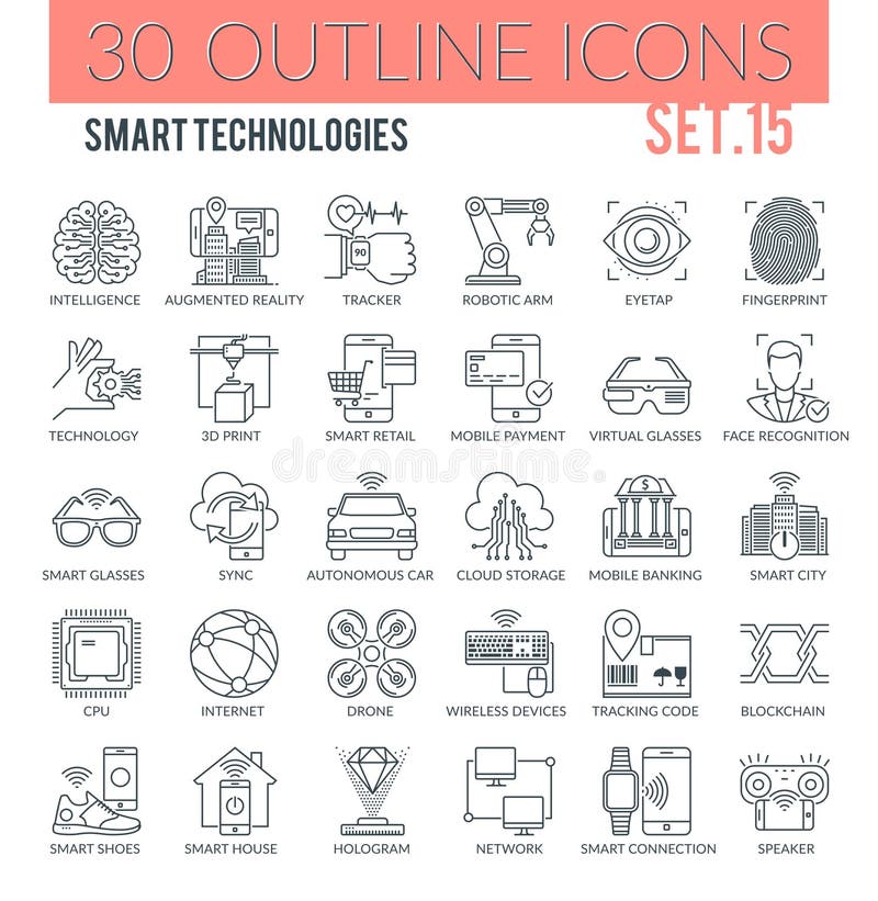 Smart Technologies Outline Icons Stock Vector - Illustration of digital ...