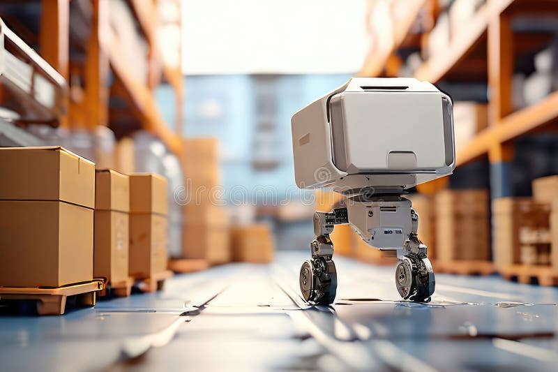 Smart Technologies. Robot in Warehouse Interior Stock Image - Image of ...