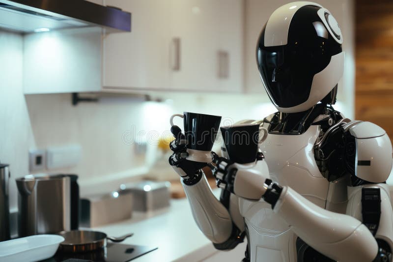 Smart Technology: Android Servant in Domestic Scene. Stock Illustration ...