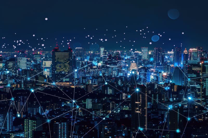 Smart Technology, City with Wireless Connection Stock Illustration ...