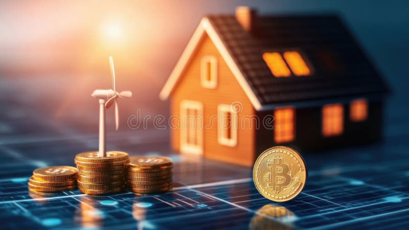 Smart Technology Concept in Renewable Energy with House and Bitcoin ...