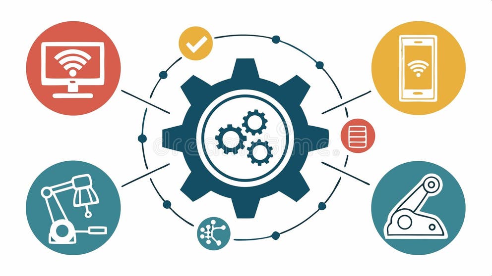 Smart Technology and Data Processing Gear Icons Vector Design ...
