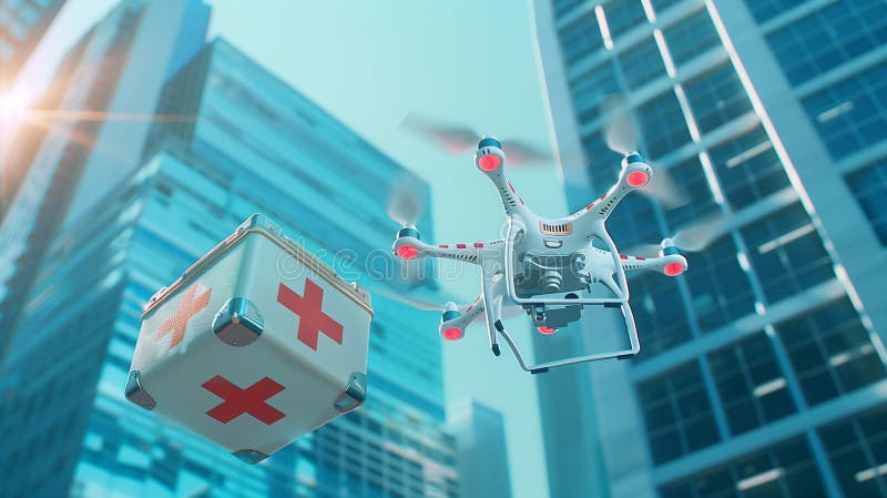 Smart Technology of Drone, Auto Pilot Carries Red Box Package Stock ...