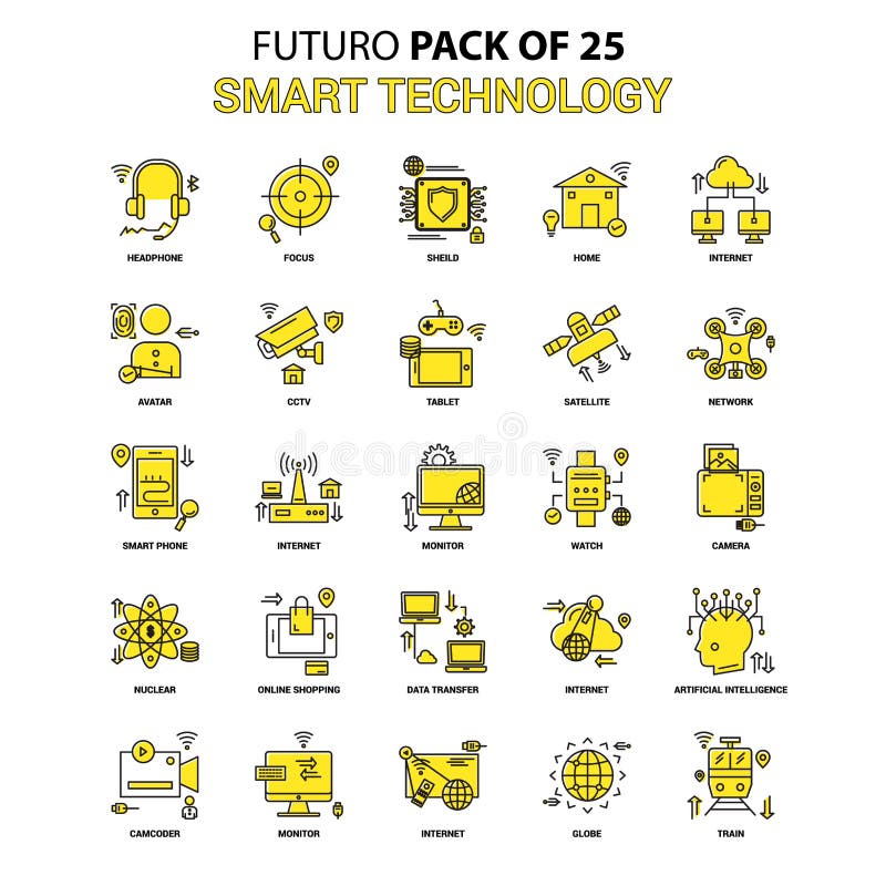Smart Technology Icon Set. Yellow Futuro Latest Design Icon Pack Stock ...