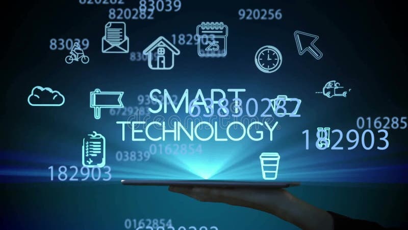 Smart Technology Icons Animation Over Hand Holding Tablet Stock Video ...