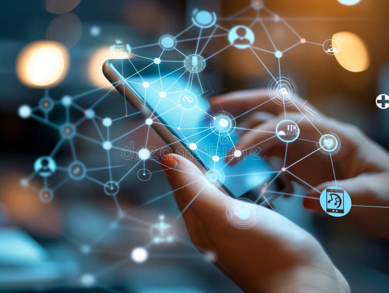 Smart Technology Interaction Stock Illustration - Illustration of icons ...