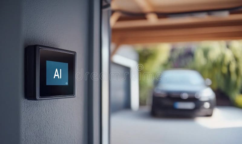 Smart AI Home Automation Panel and Car in Driveway Stock Image - Image ...