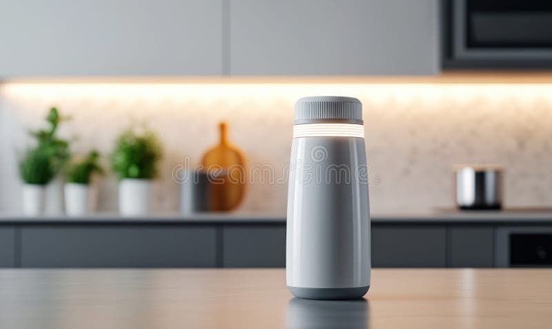 Smart Thermos with Minimalist Kitchen Background Stock Illustration ...