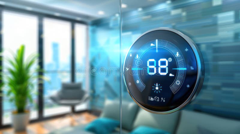 A Smart Thermostat Automatically Adjusting the Home Temperature Stock ...