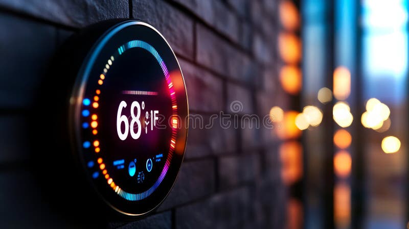 Smart Thermostat Display Showing Temperature and Settings in a Modern ...