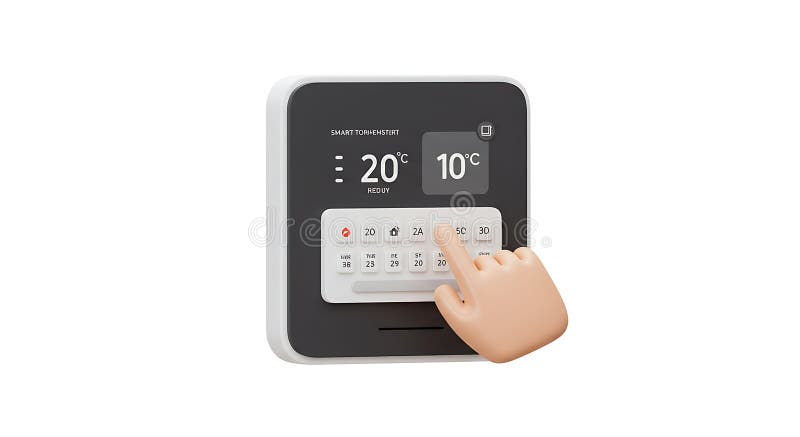 Smart Thermostat Interface: 3D Render of Hand Interacting with Digital ...