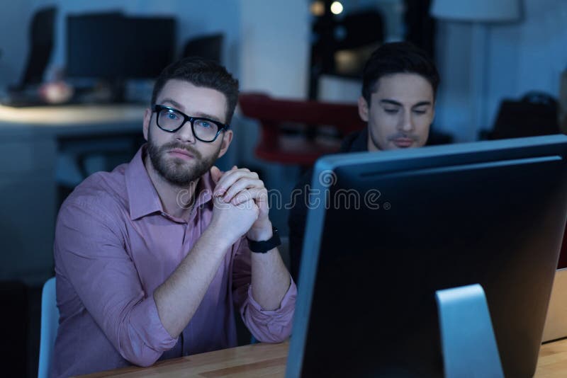Smart Thoughtful Man Working Stock Image - Image of connected, online ...