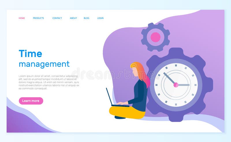 Smart Time Management, Lady Working on Laptop Stock Vector ...