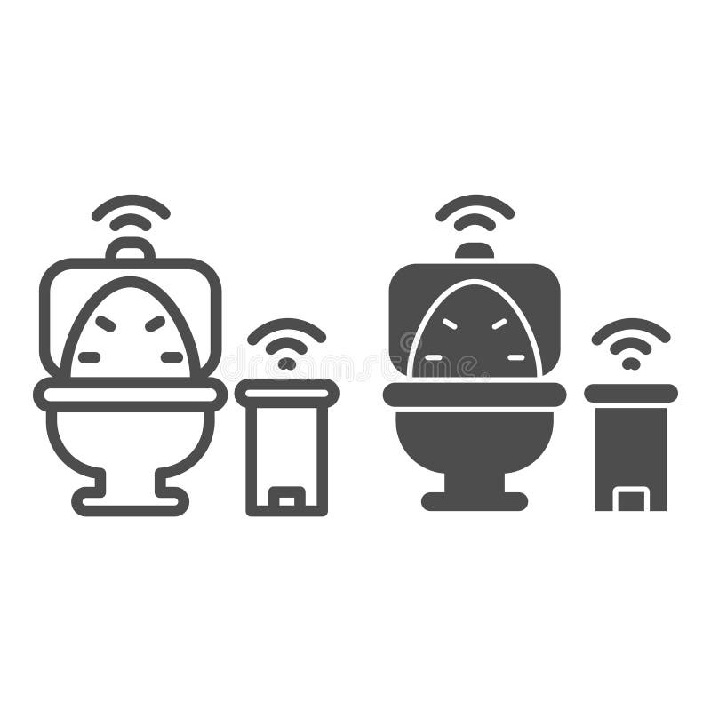 Smart Toilet and Garbage Can Line and Solid Icon, Smart Home Symbol ...
