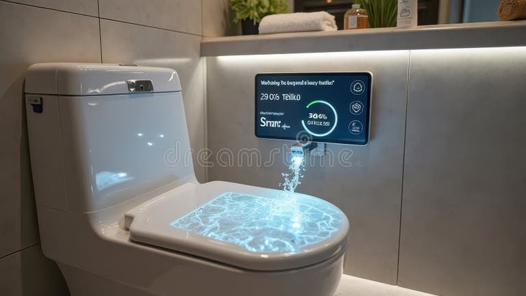 Smart Toilet with Interactive Display and Water Projection in Modern ...