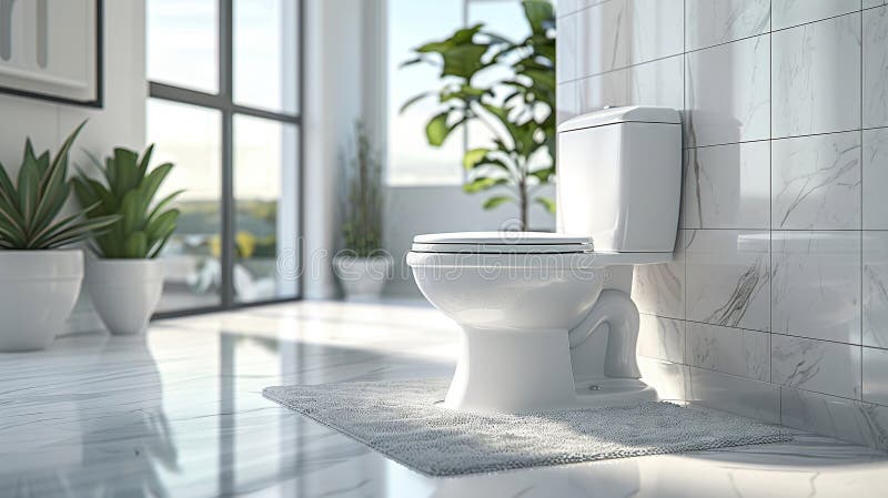 Smart Toilet in Wide Bathroom View, Health Tech Integration, Top Margin ...
