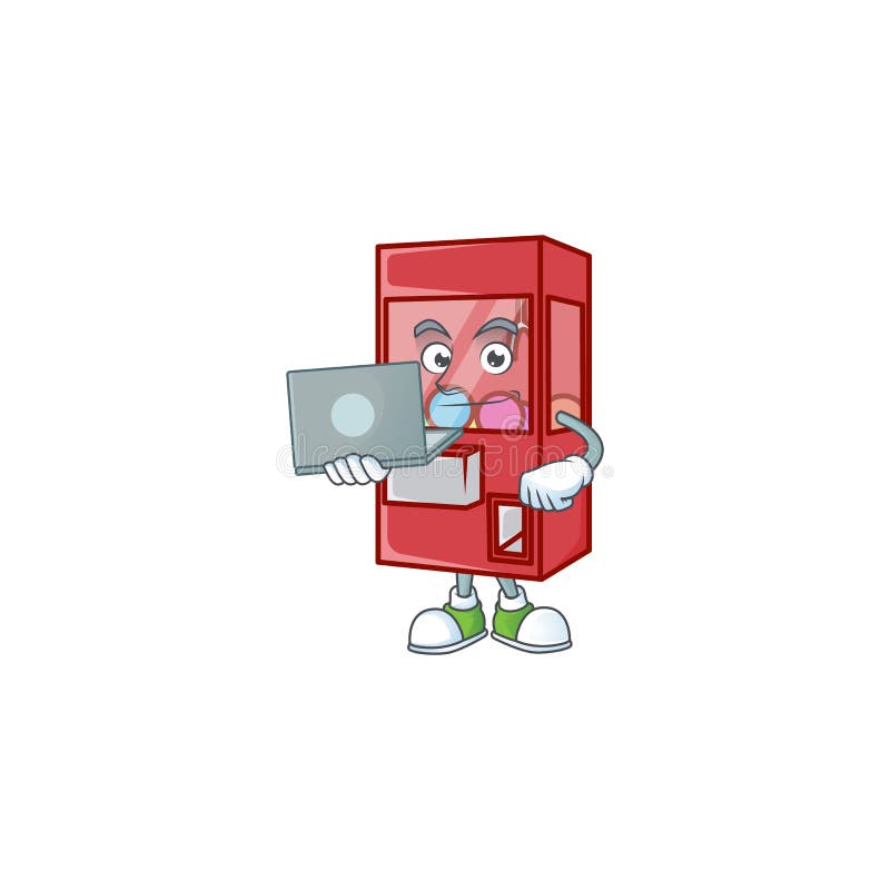 A Smart Toy Claw Machine Mascot Icon Working with Laptop Stock Vector ...