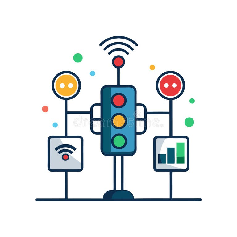 Smart Traffic Control System Icon: Wireless Connected Transportation ...