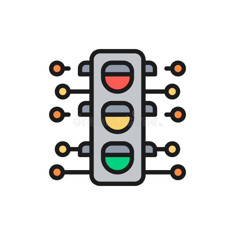 Smart Traffic Light Flat Color Line Icon. Isolated on White Background ... Smart Traffic Light Flat Color Line Icon. Isolated on White Background ...
