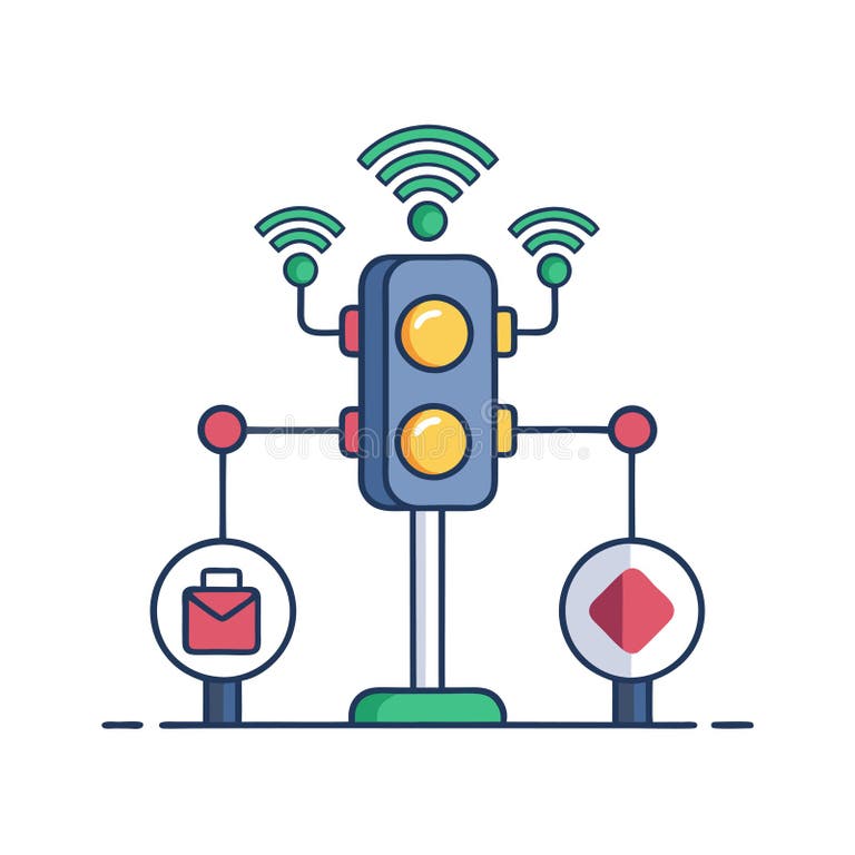 Smart Traffic Light System: Internet of Things (IoT) and Data Connection Illustration Stock ...