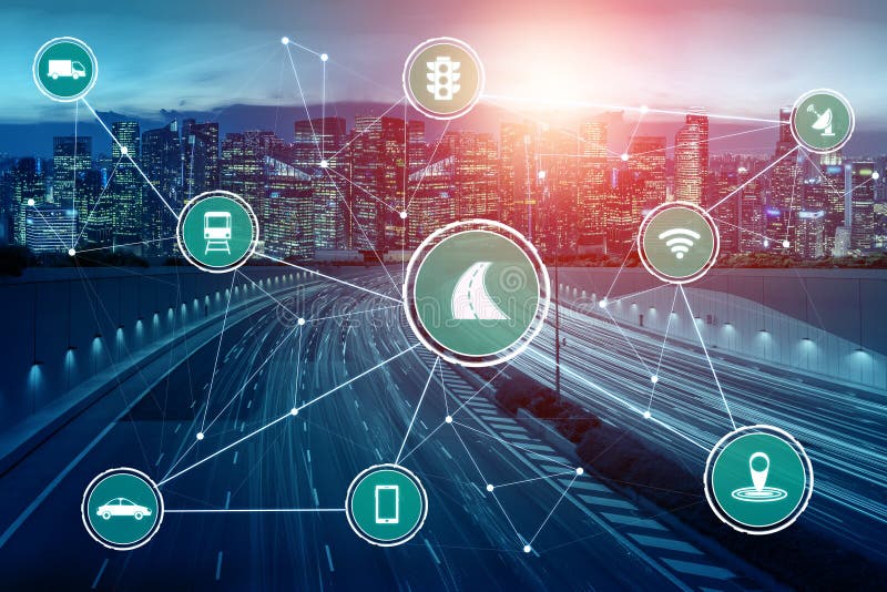 Smart Transport Technology Concept for Future Car Traffic on Road Stock ...