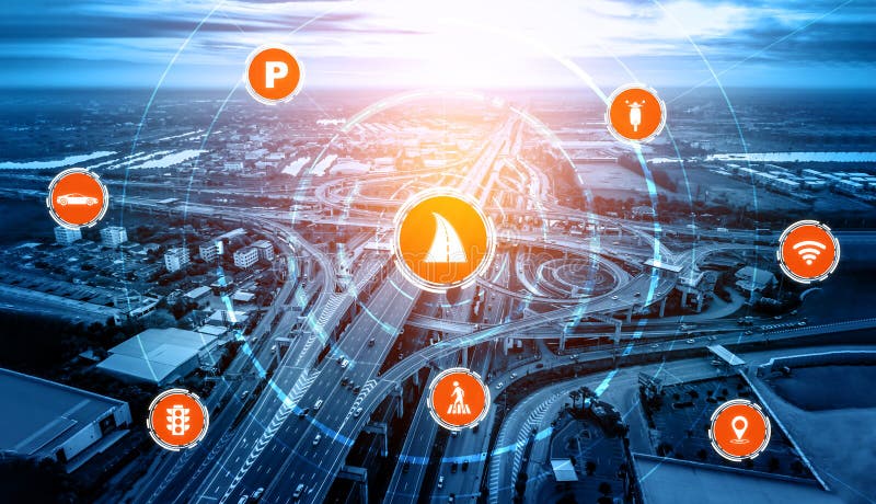 Smart Transport Technology Concept for Future Car Traffic on Road Stock ...