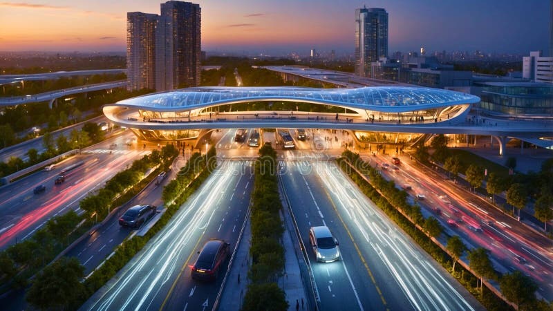 A Smart Transportation Hub with Real-time Traffic Data. Stock ...