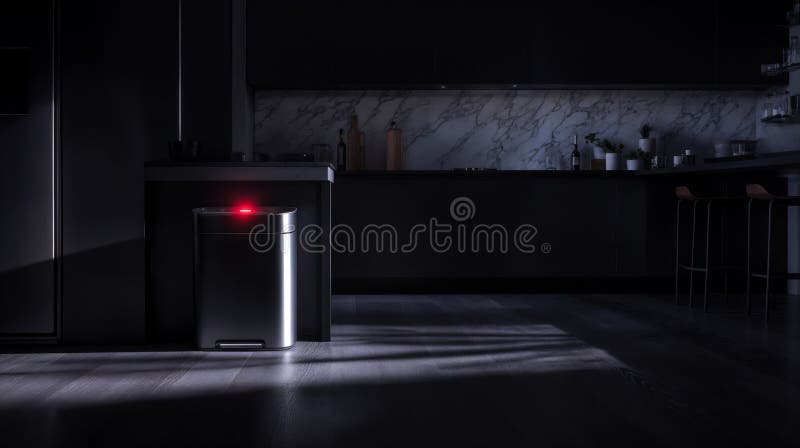 Stainless Smart Bin with Red Sensor, Generative Ai Stock Illustration ...