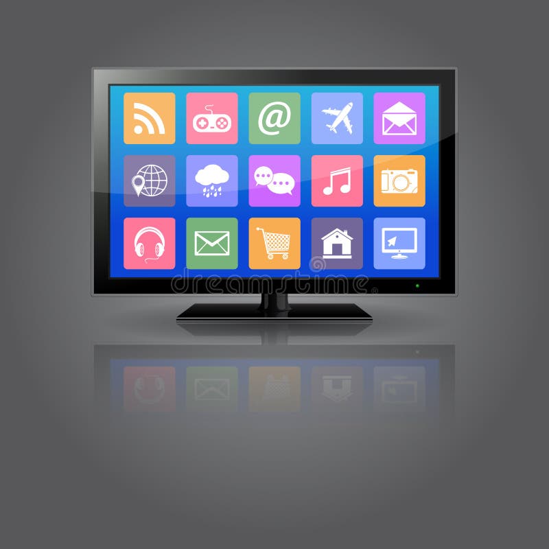 Smart TV with apps icons stock vector. Illustration of buttons - 42111604