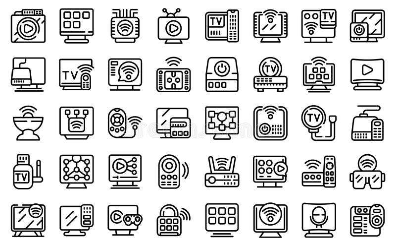 Smart TV Box Icons Set Outline Vector. Remote Cable Stock Vector ...