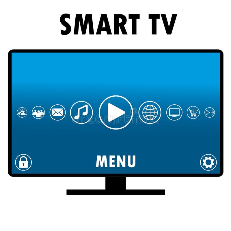 Smart TV with Different Icons, Flat Design. Stock Vector - Illustration ...