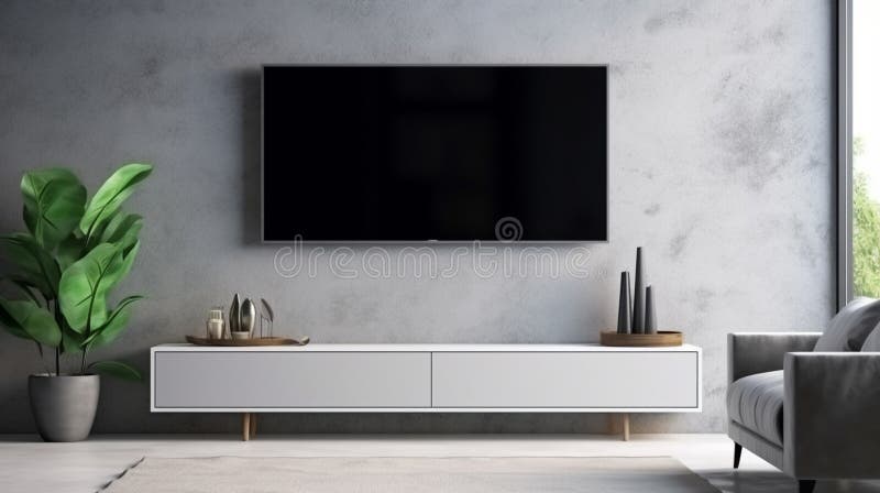 Smart TV Hanging on the Wall. Blank Screen for Your Design Stock ...